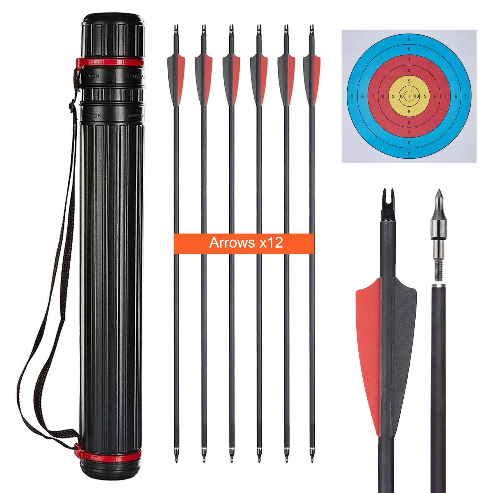 Adjustable Arrow Tube and 12 Pack Archery Mixed Carbon Arrows Arrow Qu ...