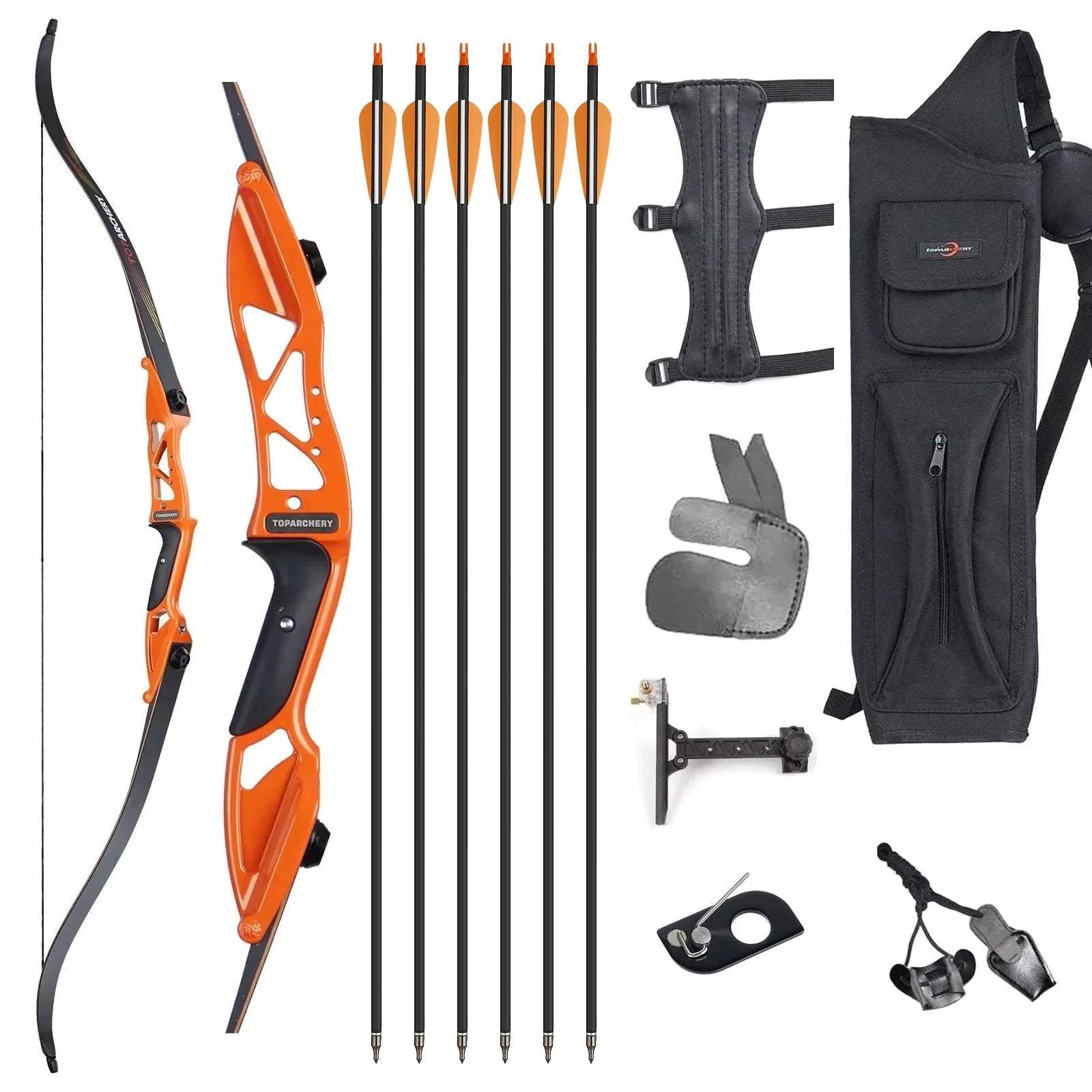 56" Archery Beginner Competition Recurve Bow Set Orange Takedown Pract ...