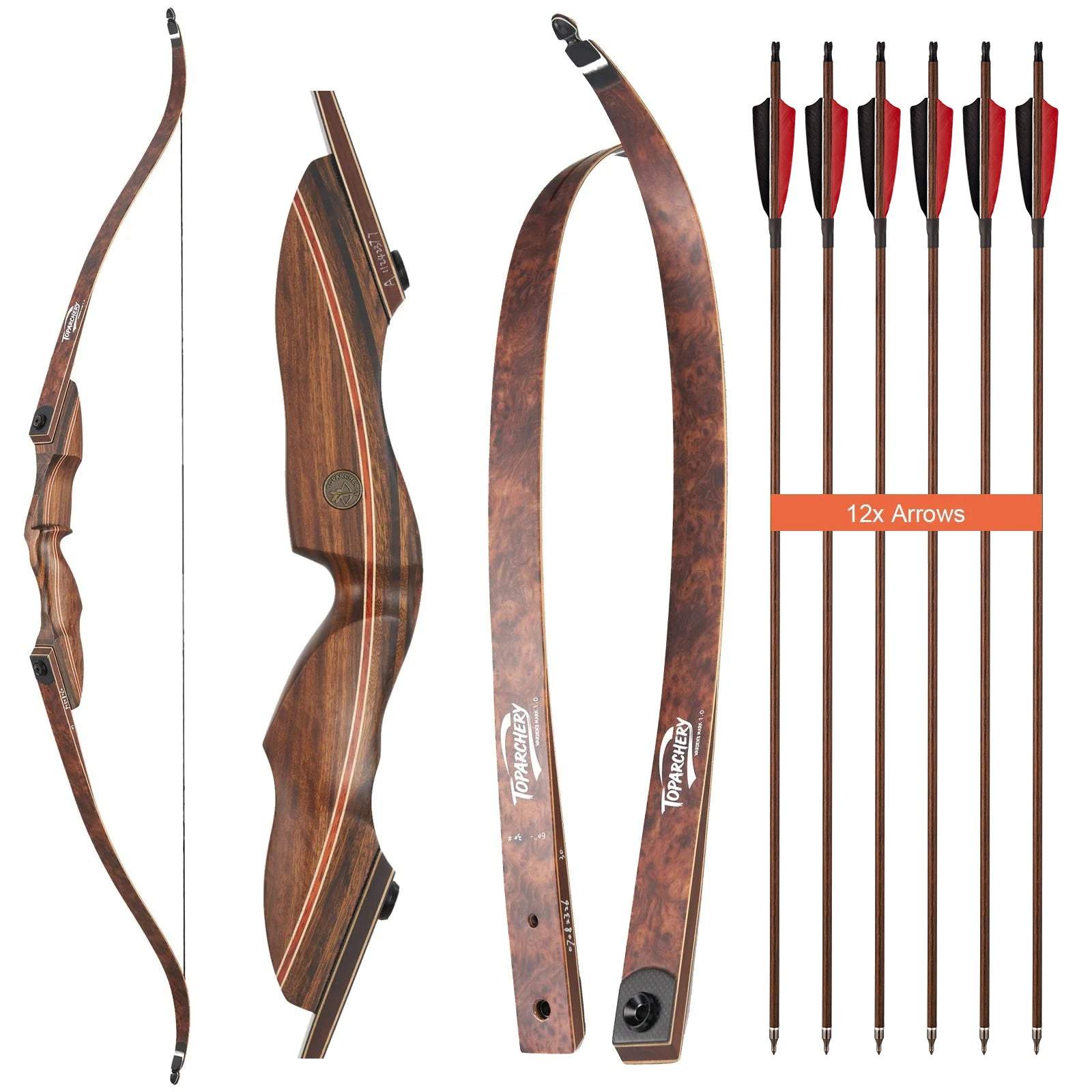 60" Archery Hunting Bow RH Wood Laminated Recurve Bow with Arrows Set ...