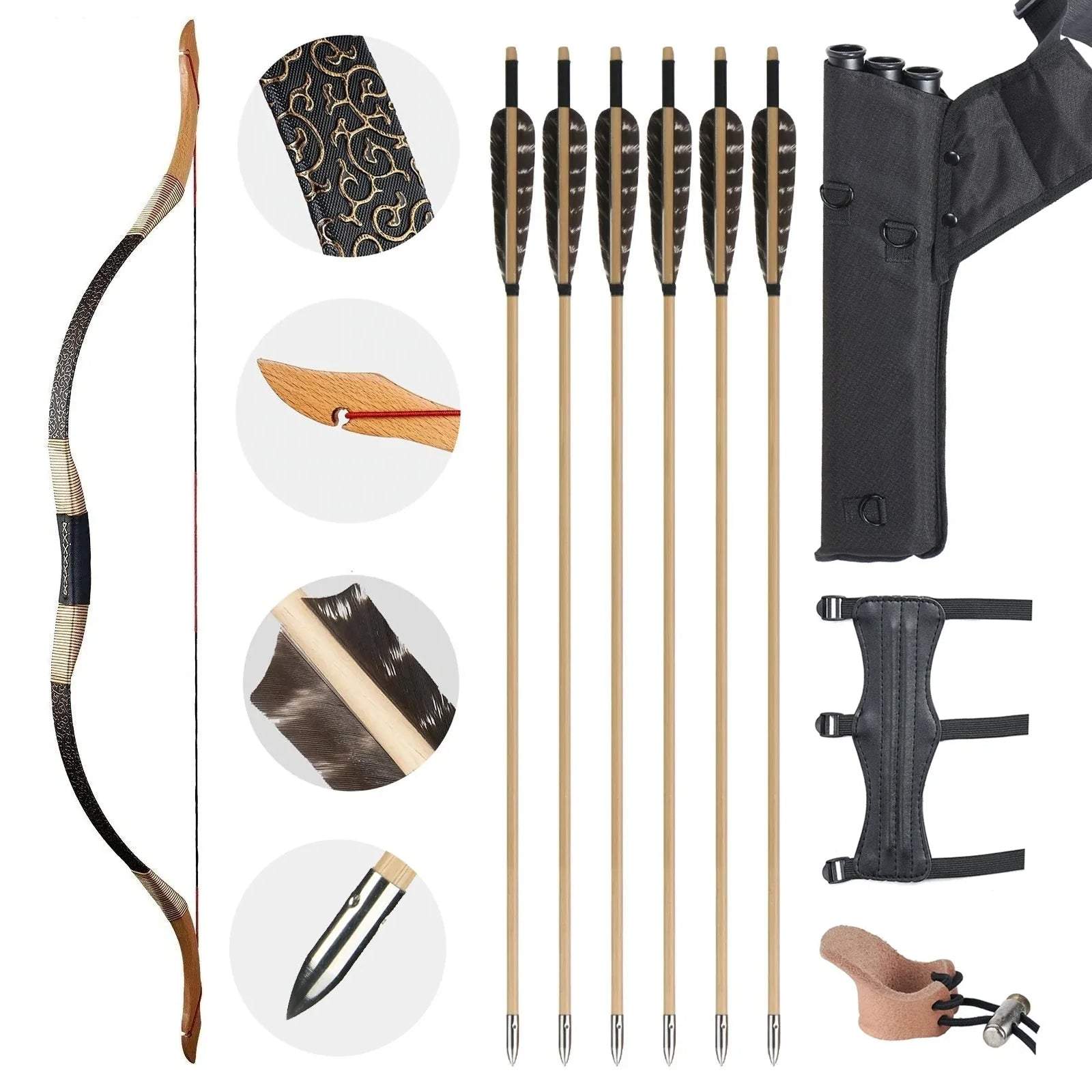 Archery 48"- 54" Traditional Recurve Bow and Wooden Arrows Set Mongoli ...